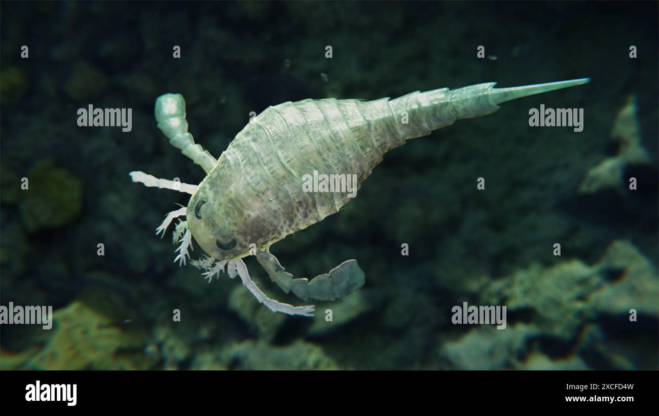 A 3D illustration of an extinct sea scorpion Eurypterus remipes on a ...