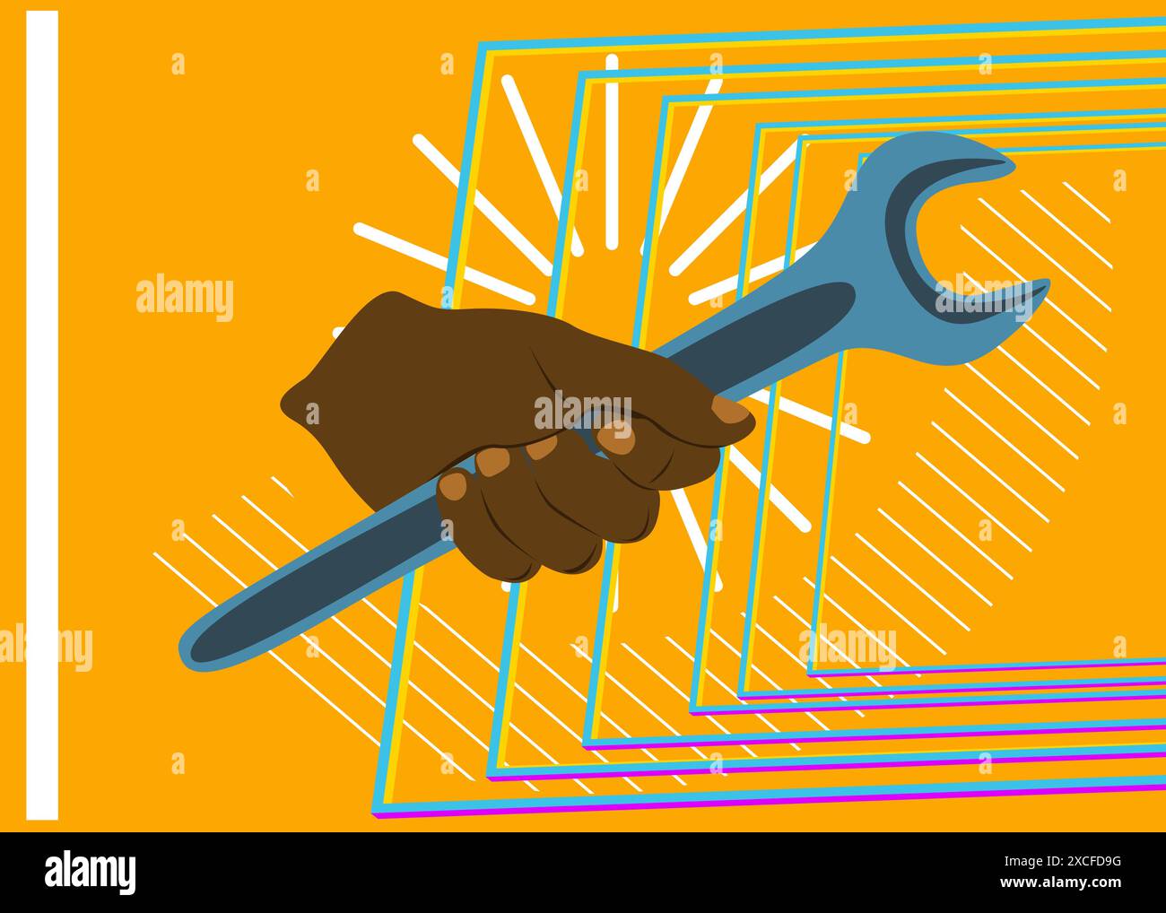 Wrench in hand, geometrical graphic retro theme background. Minimal ...