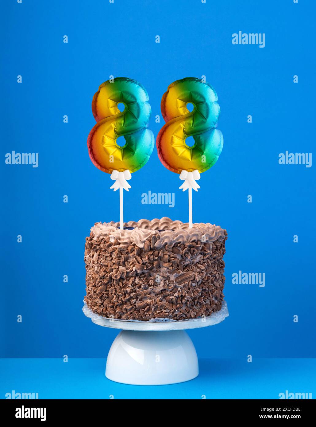 Birthday cake with balloon number 88 - Invitation card on blue ...