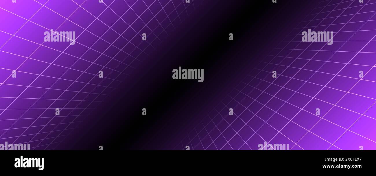 Purple glowing neon wireframe background. Shining checkered diagonal ...