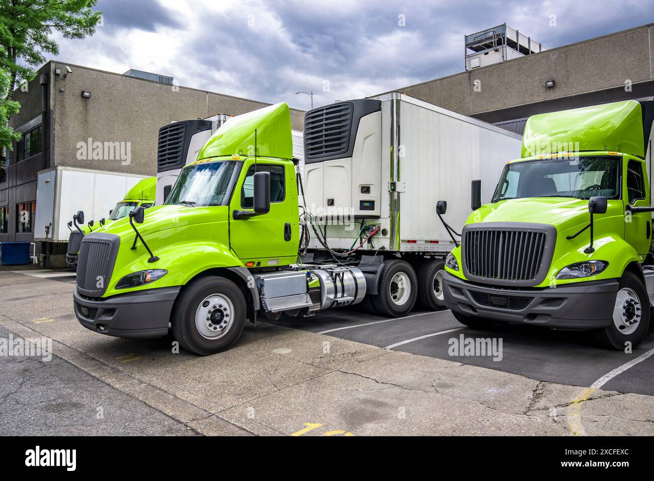 Industrial carrier green big rig semi trucks tractor with day cab and ...