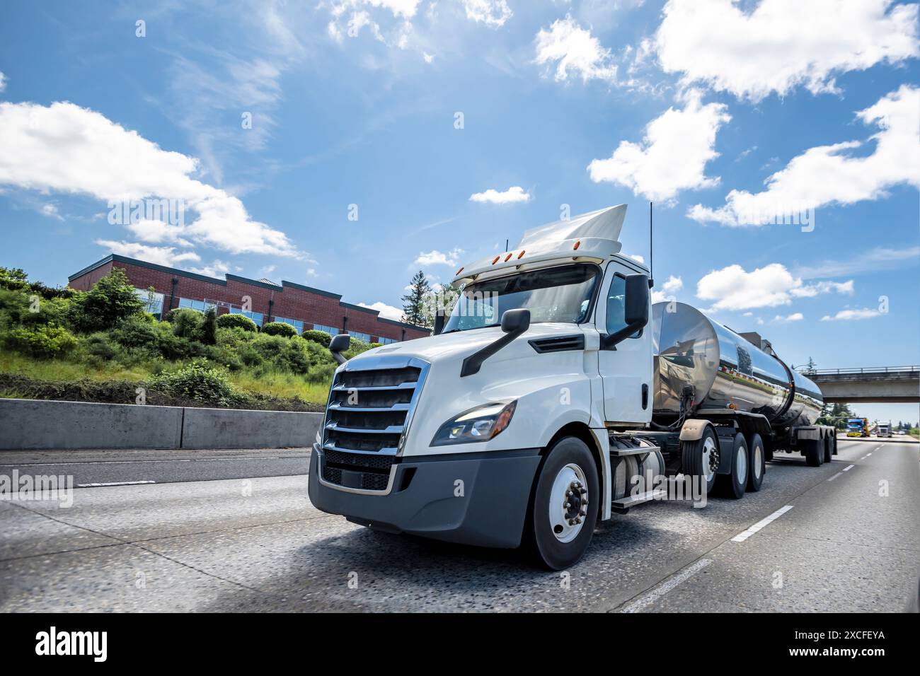 Industrial carrier day cab big rig white semi-truck with two roof ...
