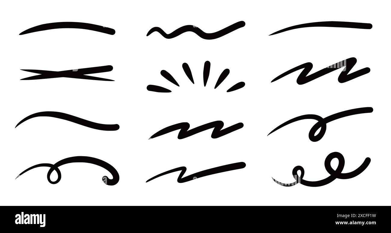 Squiggle brush scribble underline. Marker pen emphasis highlight swoosh stroke. Vector swoosh ...
