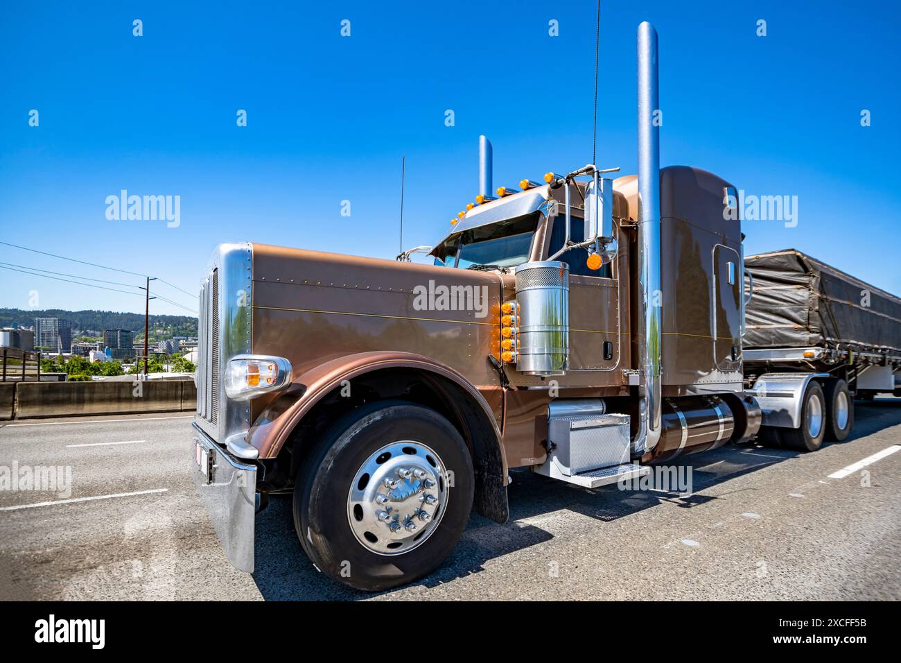 Industrial carrier brown big rig semi truck tractor with extended cab ...