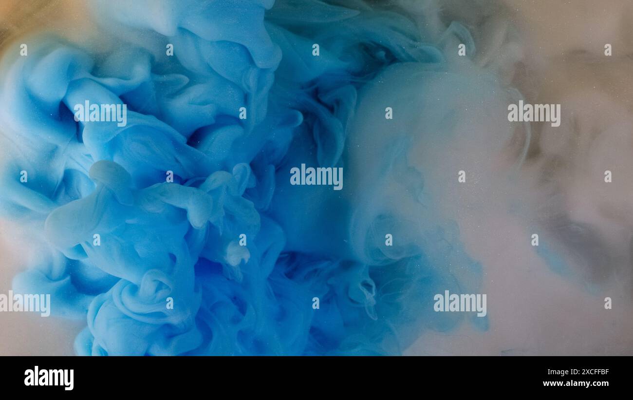 Paint water splash. Vapor cloud. Defocused blue white color shimmering ...