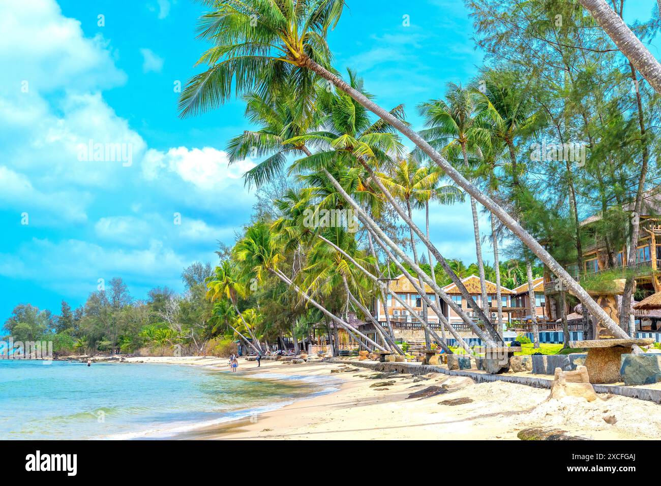 Nice beach in Phu Quoc island Vietnam. The bay with blue water, coconut ...