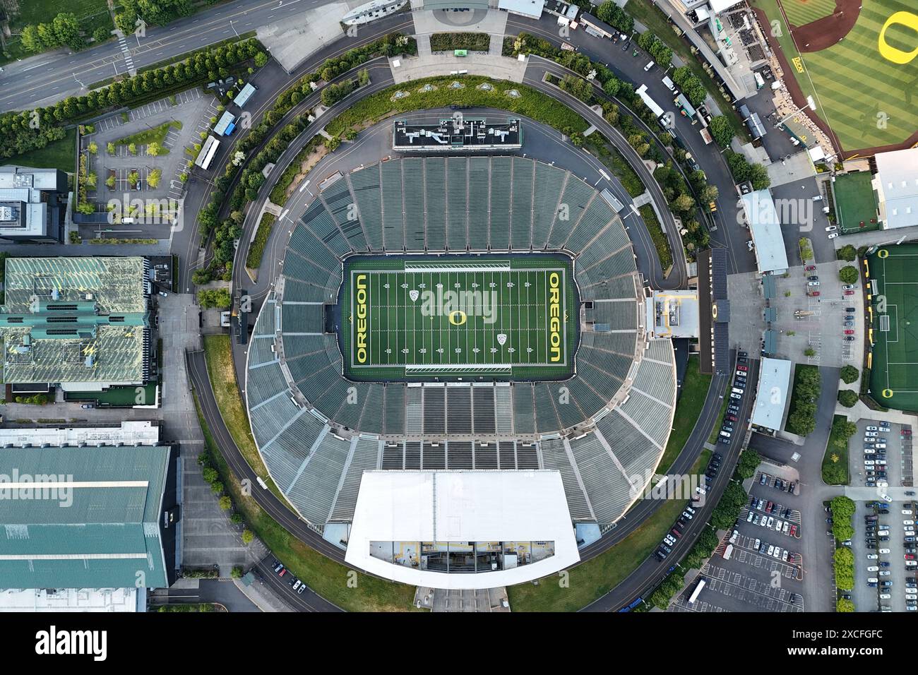 A general overall aerial view of Autzen Stadium on the campus of the ...