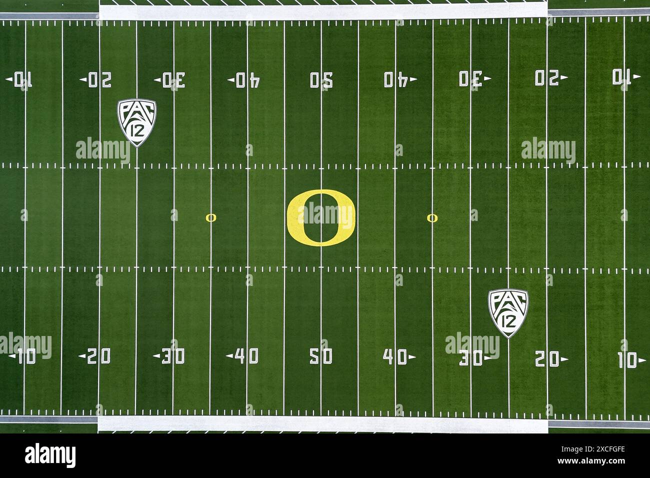 The Oregon Ducks and Pac-12 Conference logos on the Autzen Stadium ...