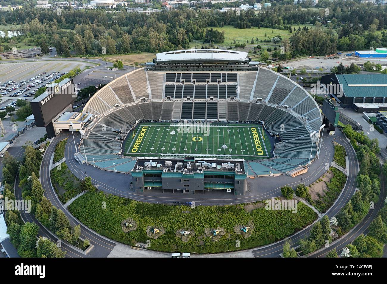 A general overall aerial view of Autzen Stadium on the campus of the ...