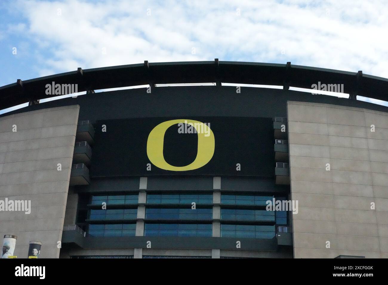 The Oregon Ducks logo the Autzen Stadium facade on the campus of the ...