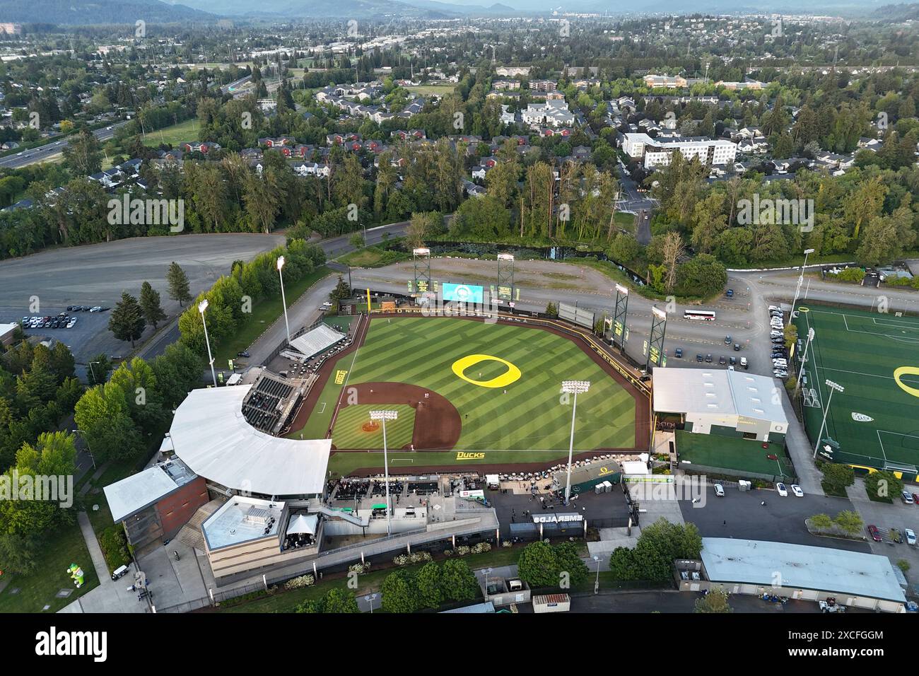 A general overall aerial view of PK Field Baseball stadium on the ...