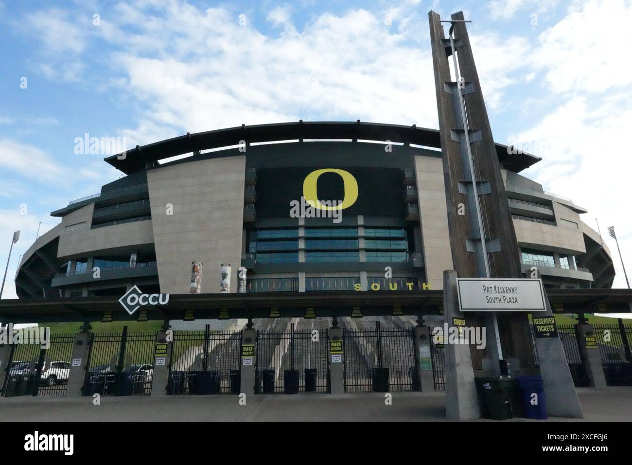 The Oregon Ducks logo the Autzen Stadium facade on the campus of the ...