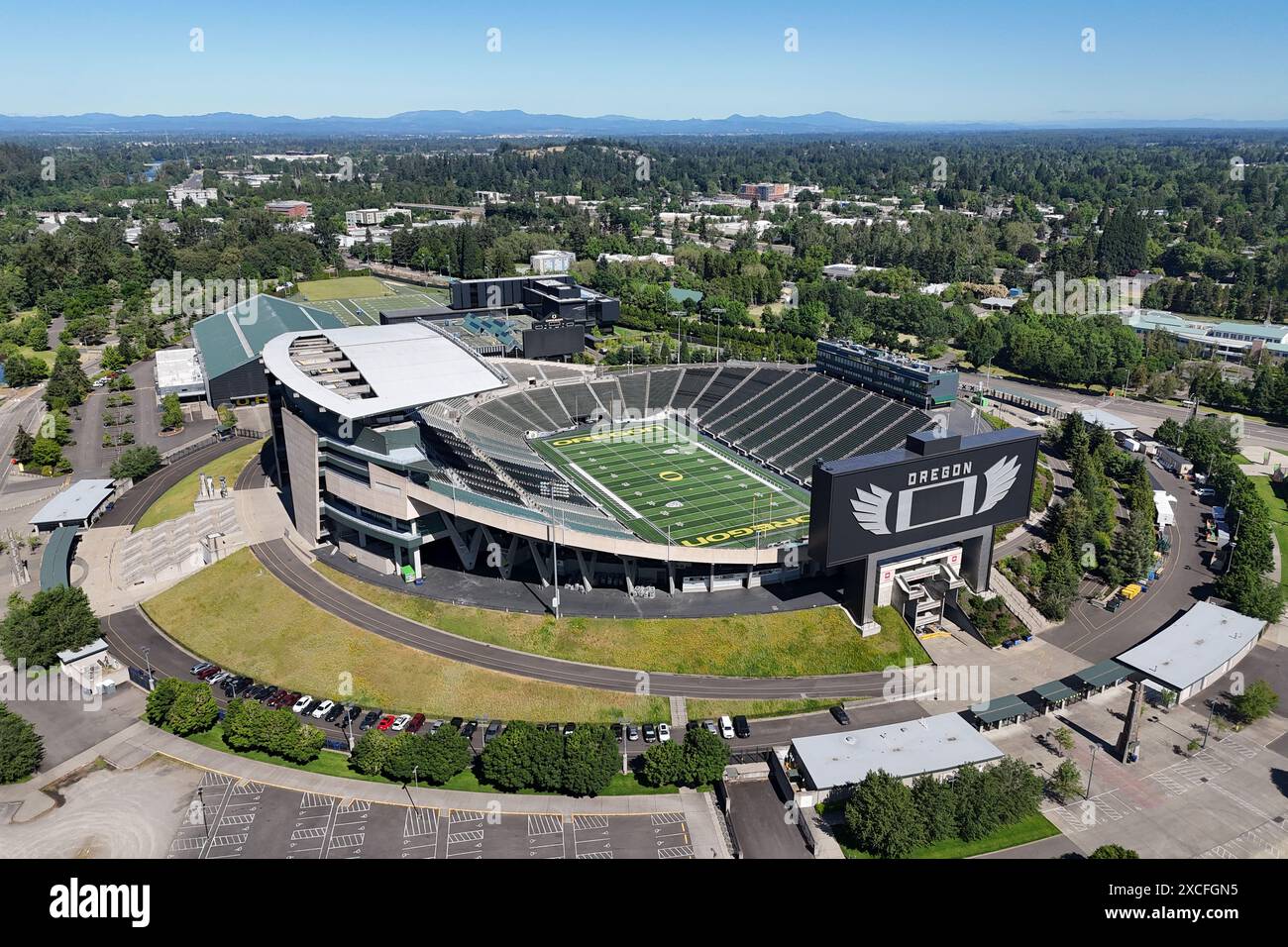 A general overall aerial view of Autzen Stadium on the campus of the ...