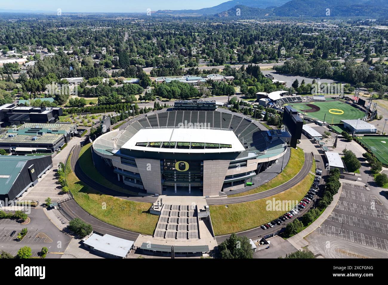 A general overall aerial view of Autzen Stadium on the campus of the ...