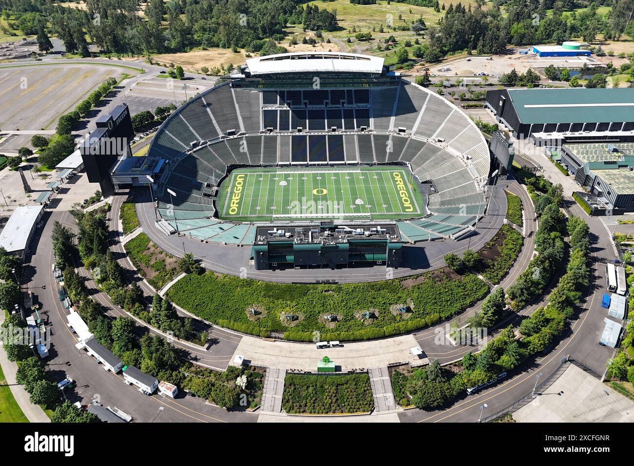 A general overall aerial view of Autzen Stadium on the campus of the ...