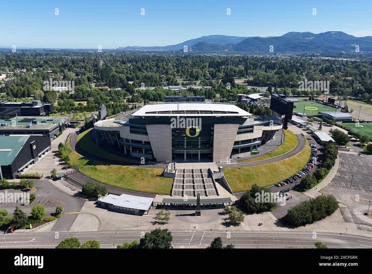 A general overall aerial view of Autzen Stadium on the campus of the ...