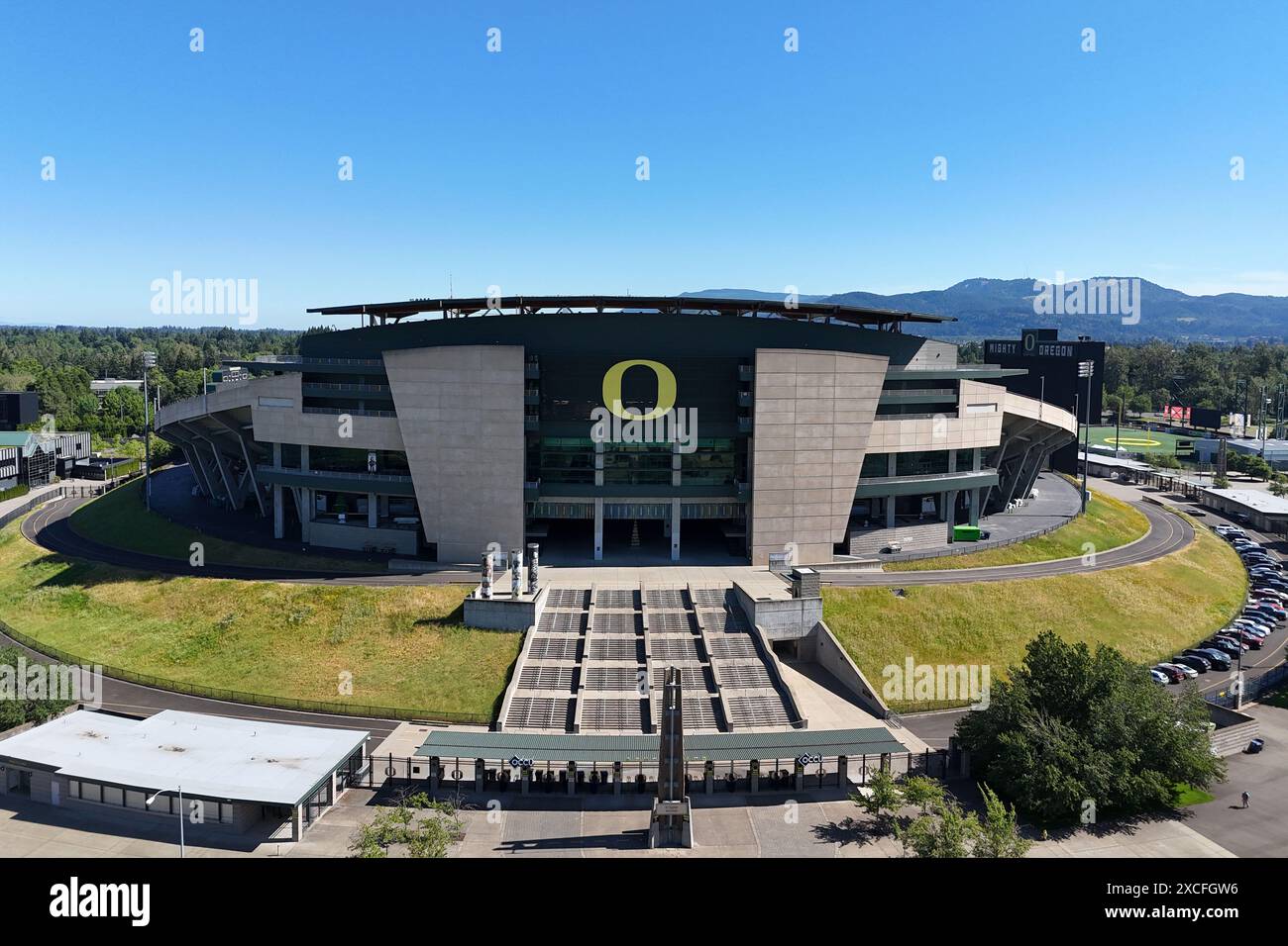 A general overall aerial view of Autzen Stadium on the campus of the ...