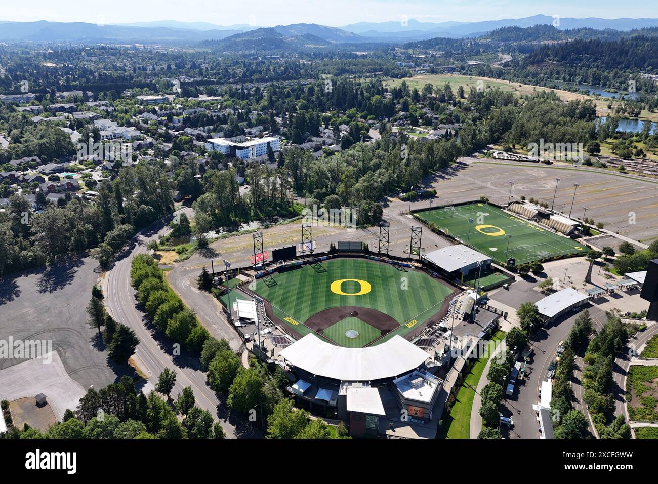 A general overall aerial view of PK Field Baseball stadium on the ...