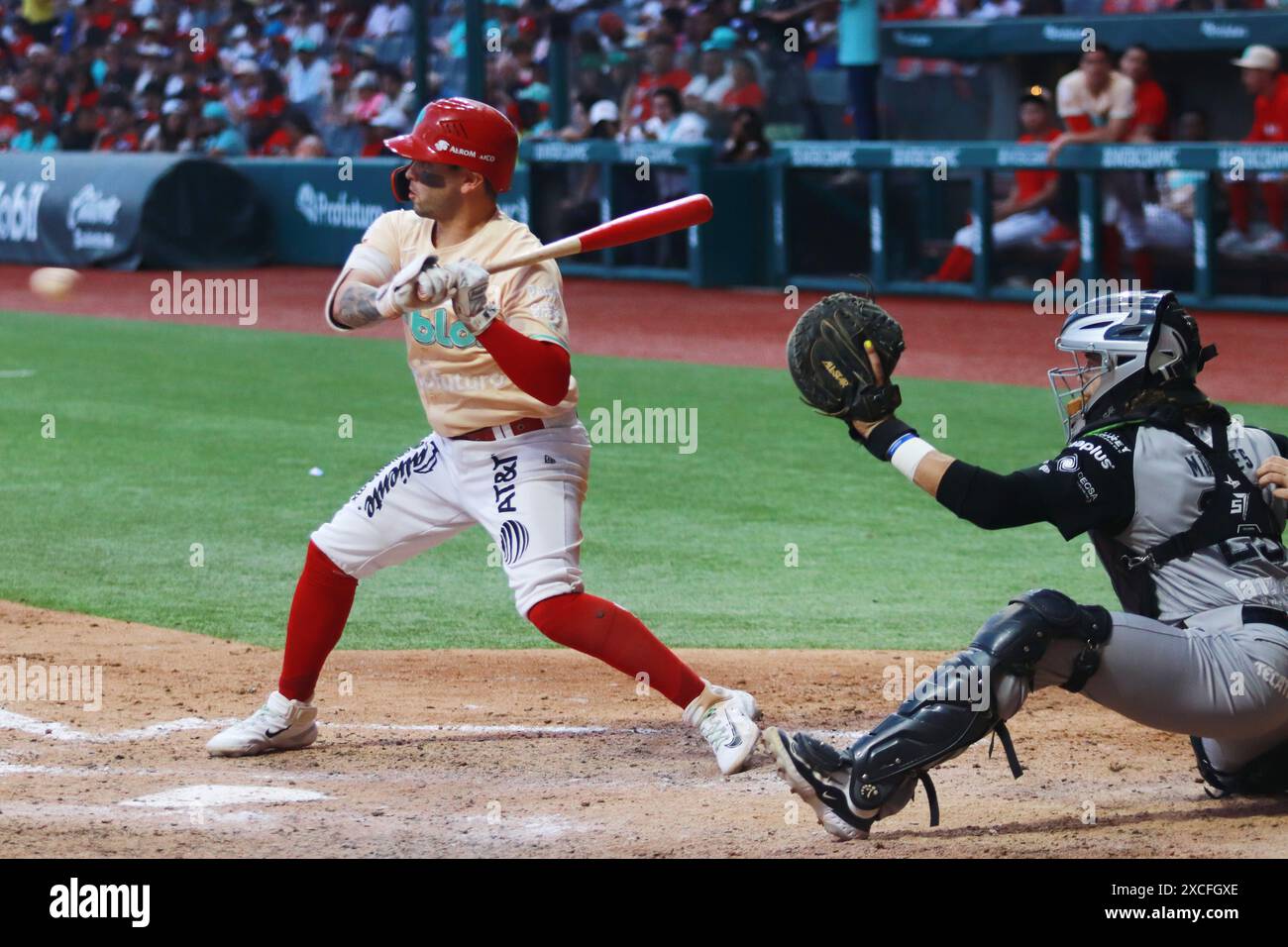 Non Exclusive: Juan Carlos Gamboa #47 of Diablos Rojos hits the ball ...