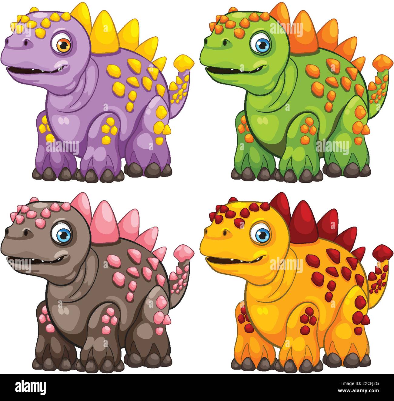 Four vibrant dinosaurs with unique colors and patterns Stock Vector ...