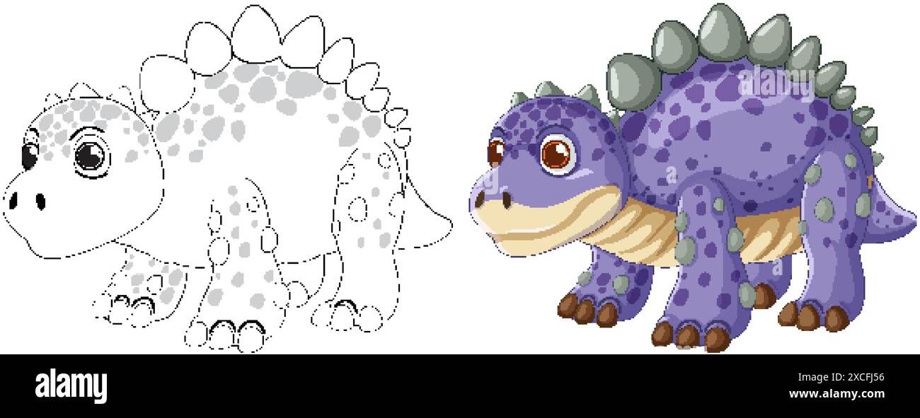 Colorful and outlined dinosaur side by side Stock Vector Image & Art ...