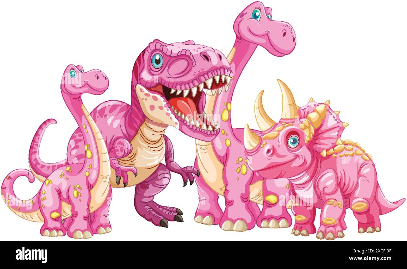Adorable pink dinosaurs in a group illustration Stock Vector Image ...
