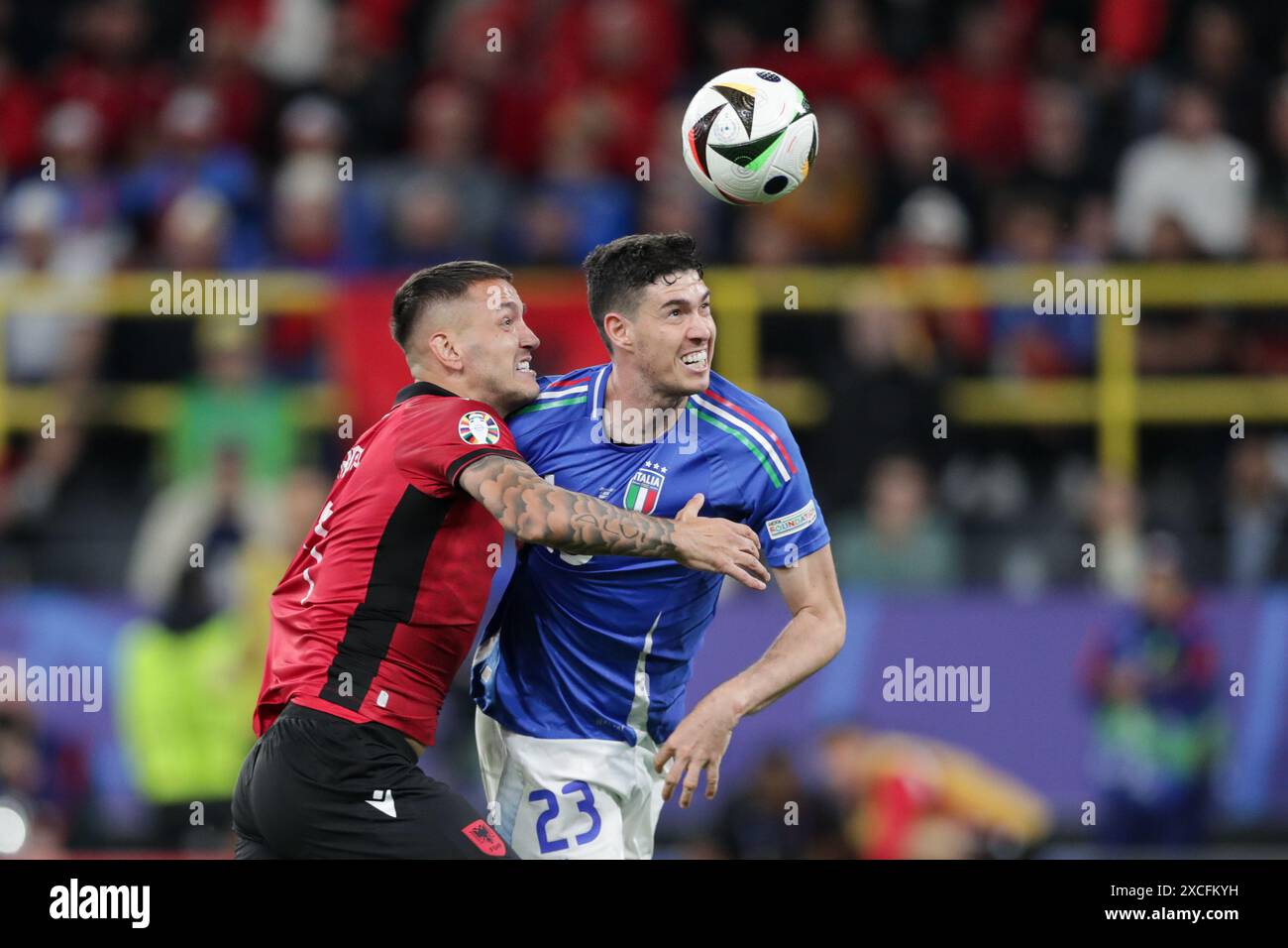 Ivan Balliu of Albania (L) and Alessandro Bastoni (P) Italy in action ...