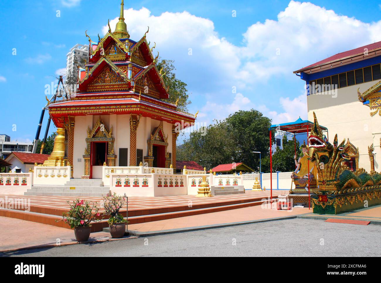 Statues of snakes-nagas and Pavilion in Pulau Tikus, thai Buddhist ...
