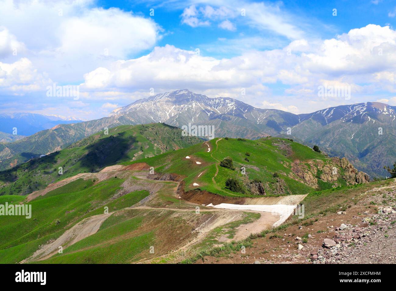 Beautiful landscape in Chimgan mountains, Tashkent region. Aerial view ...