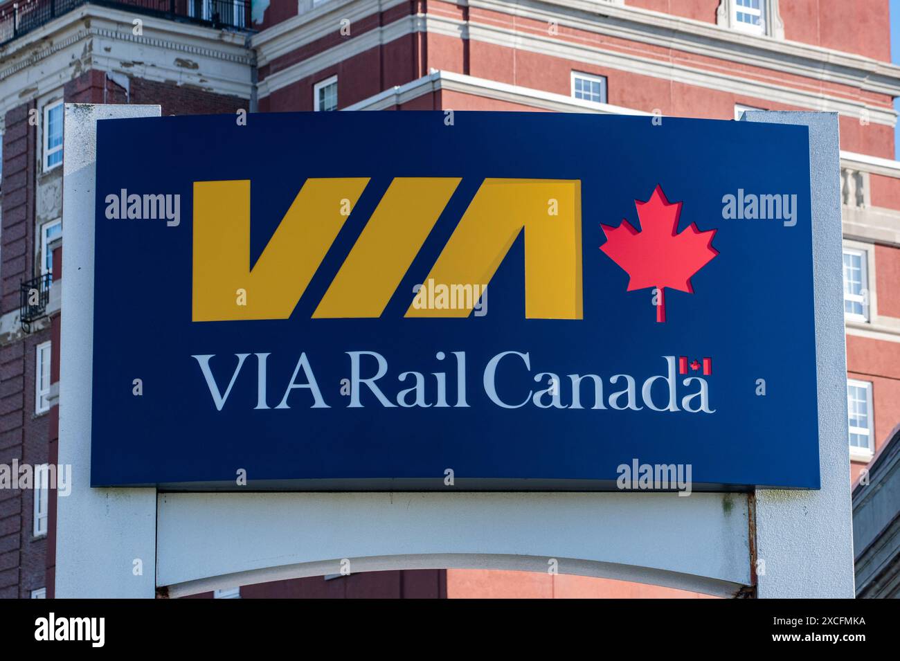 VIA Rail sign at the Seaport district in Halifax, Nova Scotia, Canada ...