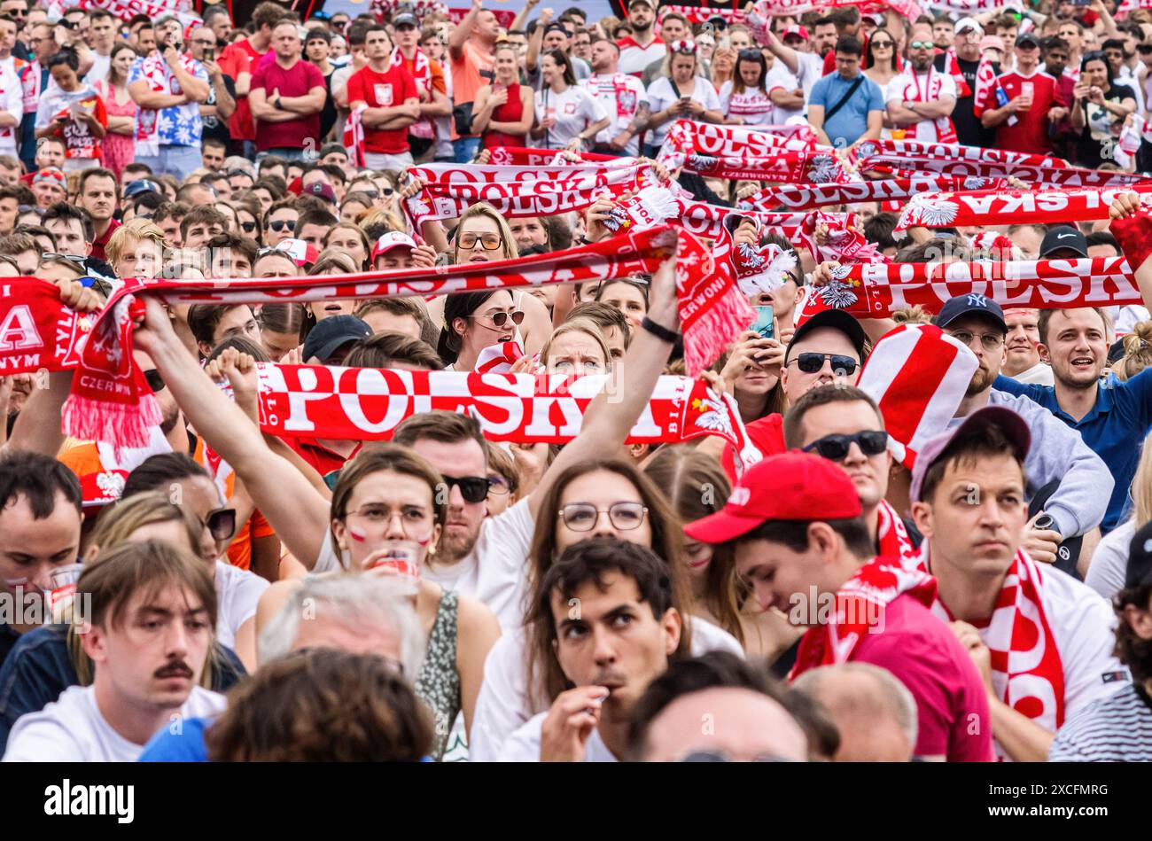 Warsaw, Poland. 16th June, 2024. The Polish fans hold their scarves ...