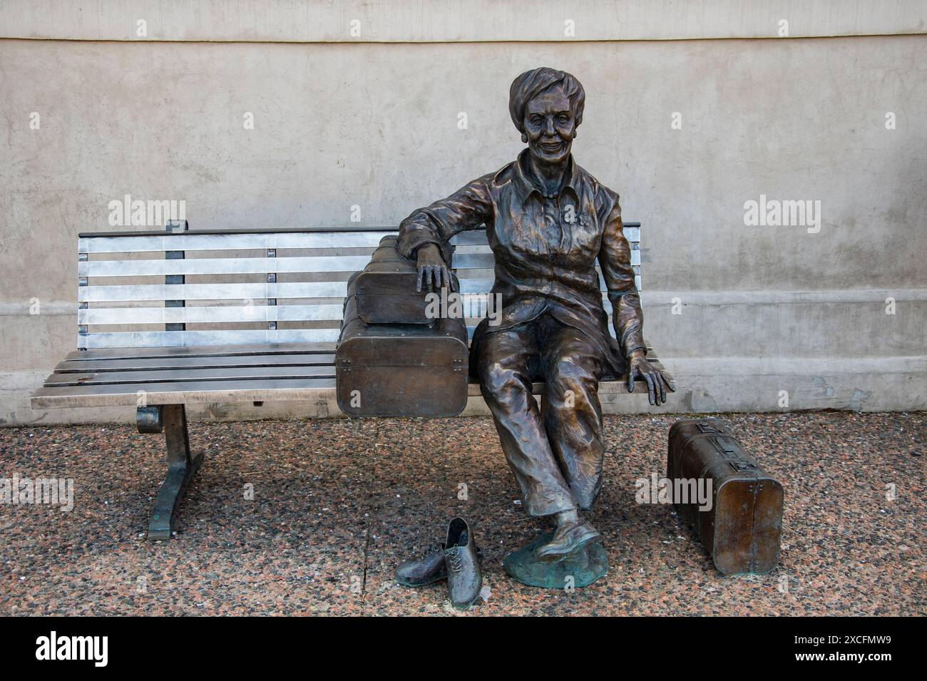 Statue of Ruth Goldbloom outside Pier 21 at the seaport district in ...