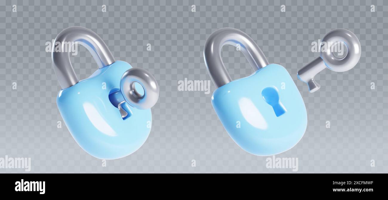 Closed and unlock of pad lock with key. Realistic 3d vector ...