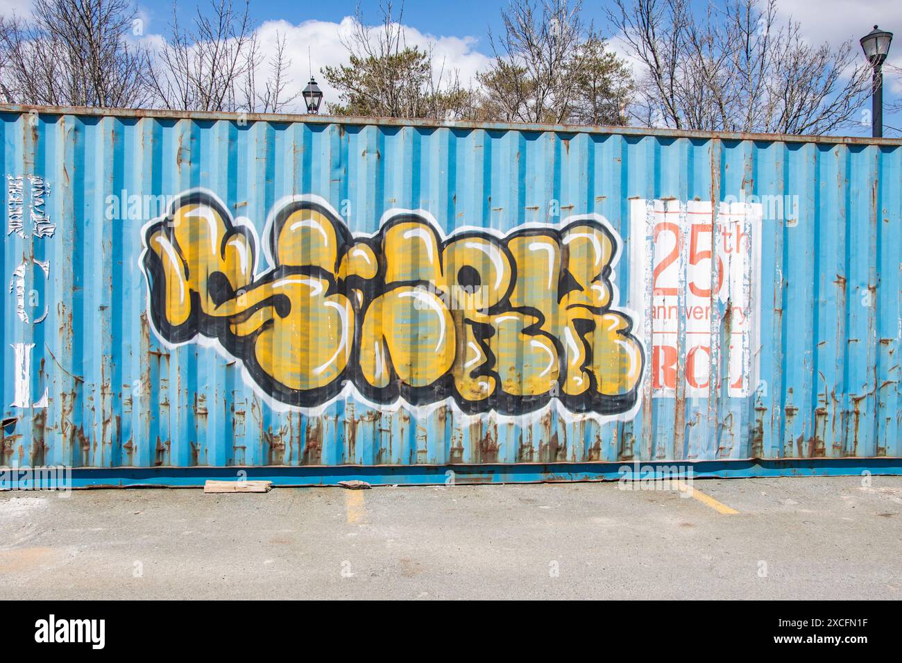 Graffiti tagged on a shipping container at the waterfront boardwalk in ...