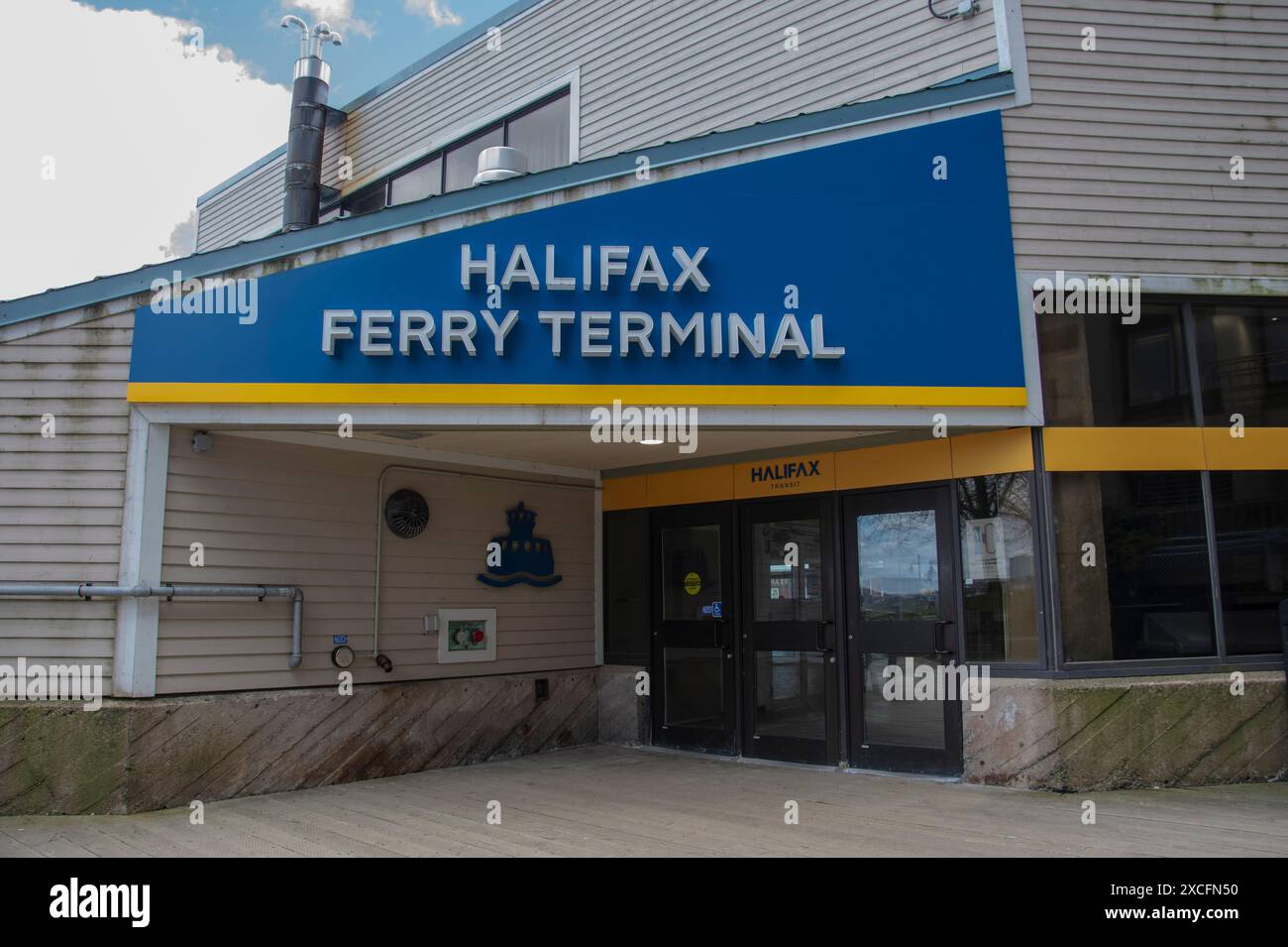 Halifax Ferry Terminal sign at the waterfront boardwalk in Halifax ...