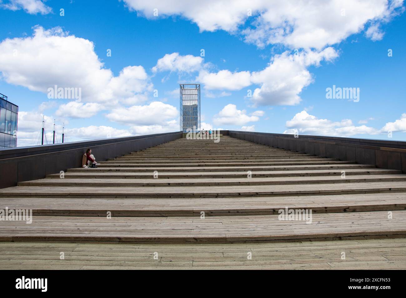Stairs to a look out point at the waterfront boardwalk in Halifax, Nova ...