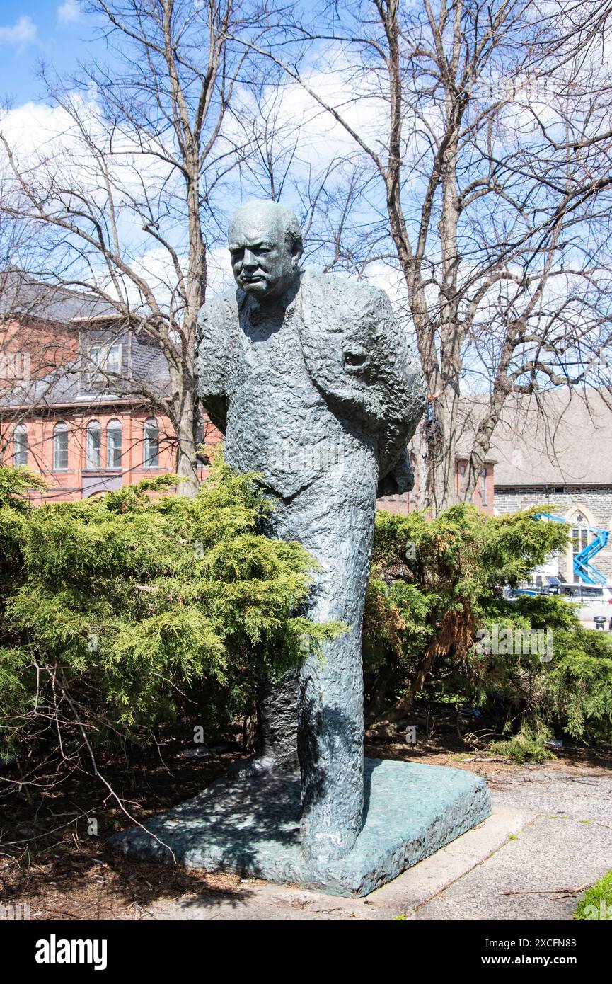 Statue of Sir Winston Churchill at Grafton Park in downtown Halifax ...