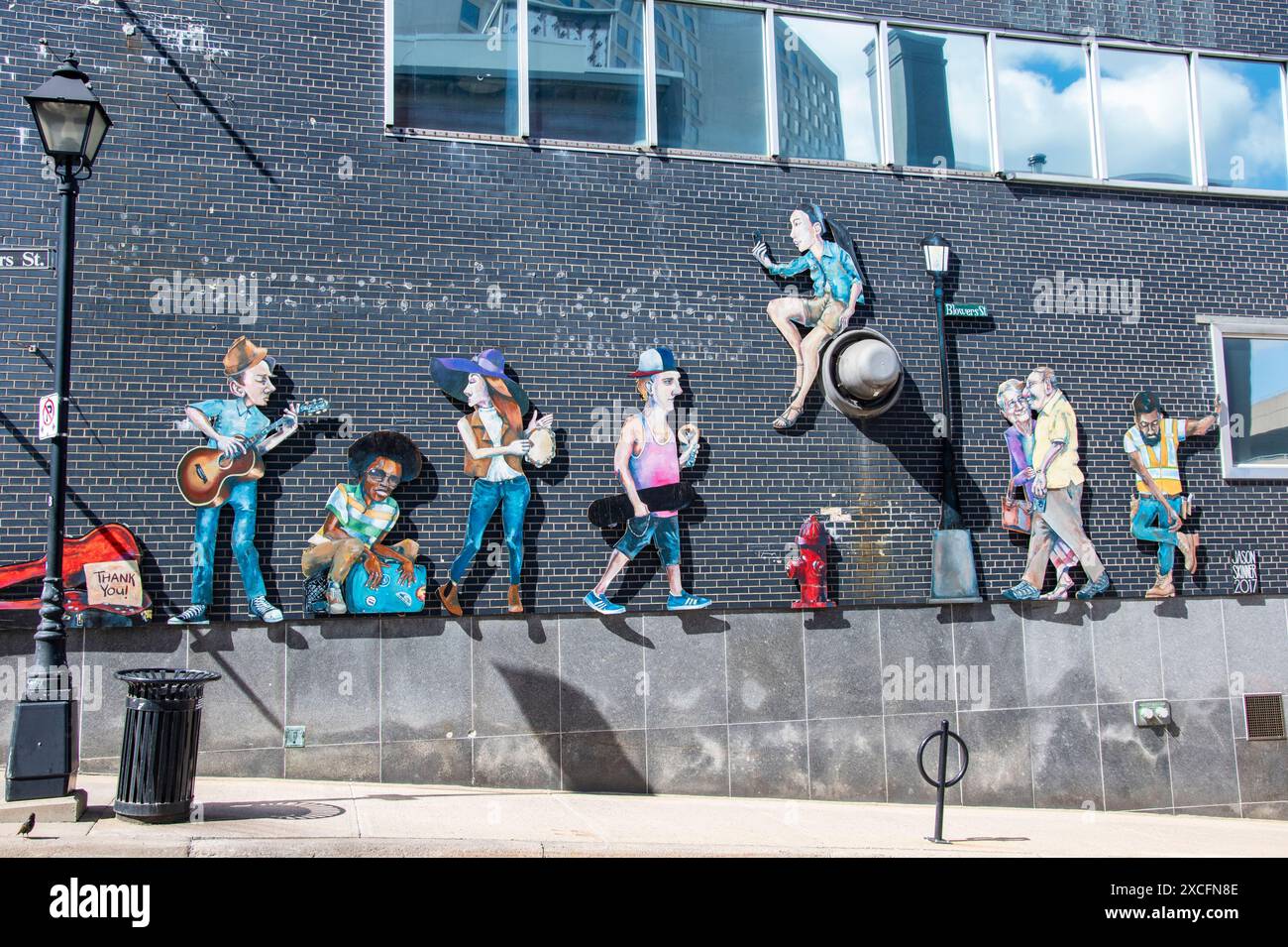 Mural of buskers on Blowers Street in downtown Halifax, Nova Scotia ...