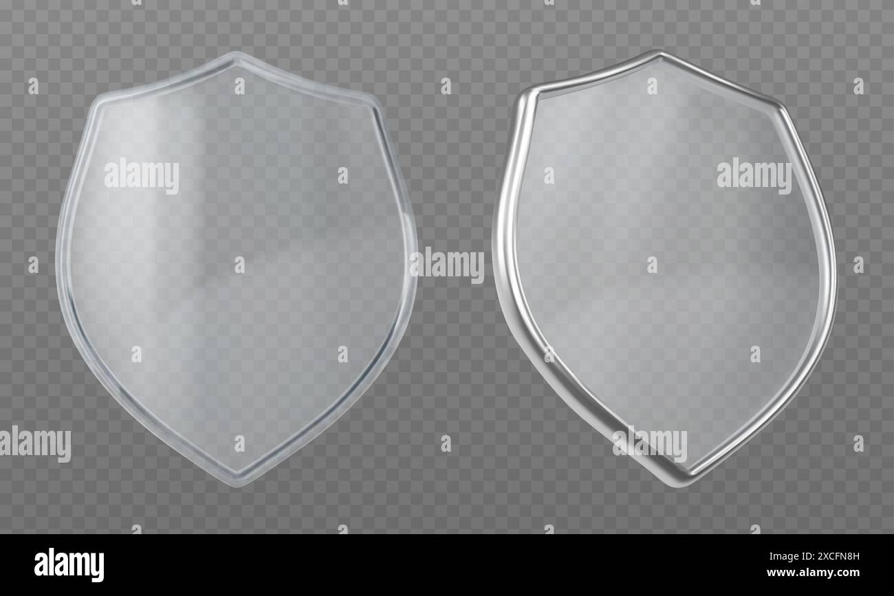 Transparent white glass shield with silver metal border front and side ...