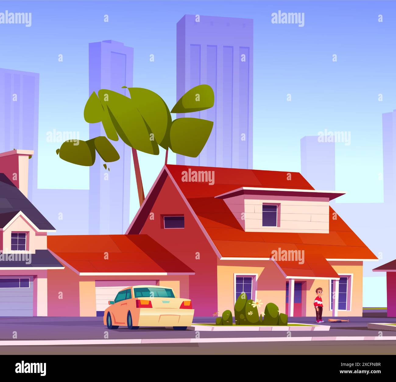 Neighborhood street and city house cartoon vector. Village home ...