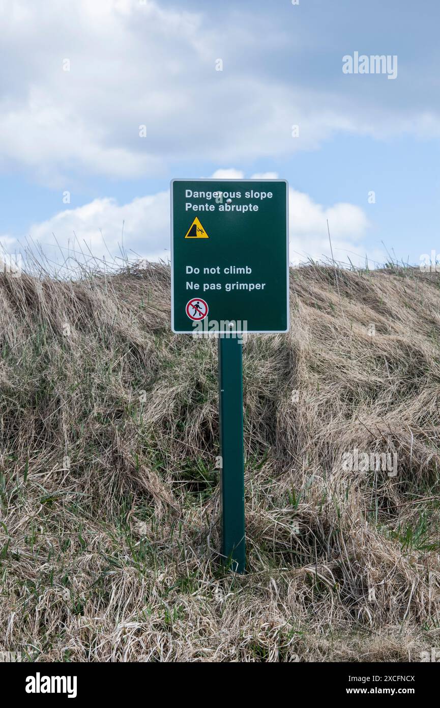 Dangerous slope warning sign at the Citadel in downtown Halifax, Nova ...