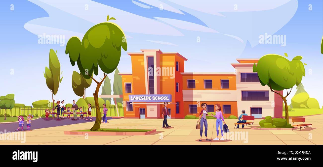 School building exterior or college illustration. Student campus ...