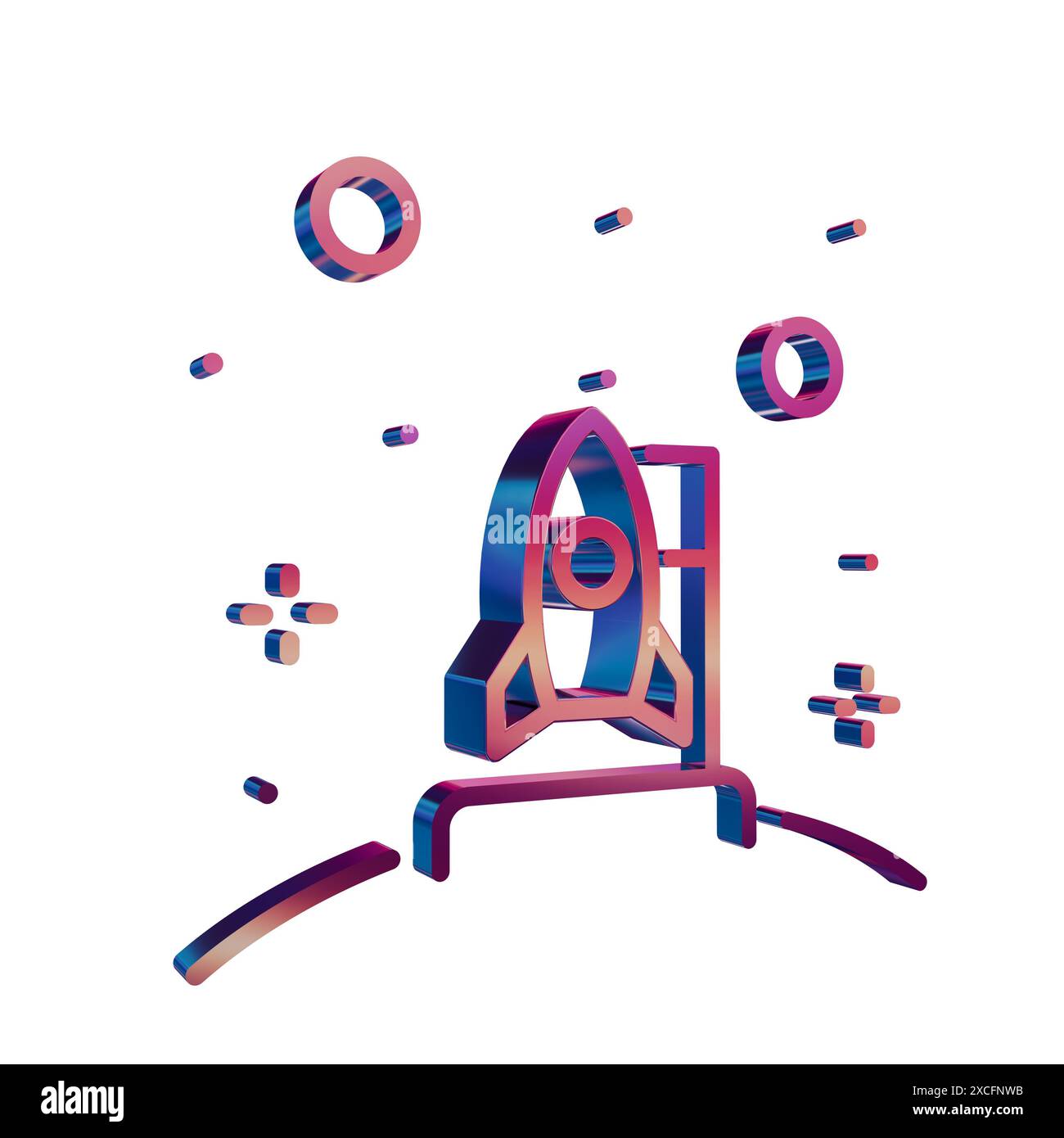 3D Neon Retro Icon - Rocket Launch with Floating Symbols Stock Photo ...