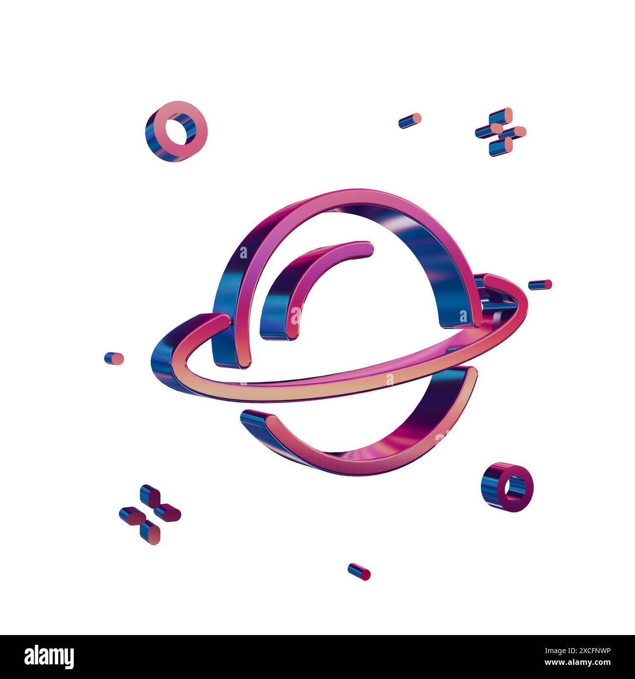 3D Neon Retro Icon - Saturn with Floating Symbols Stock Photo - Alamy