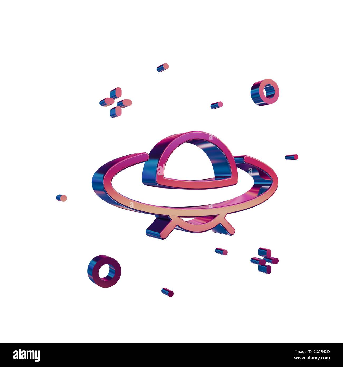 3D Neon Retro Icon - Ufo with Floating Symbols Stock Photo - Alamy