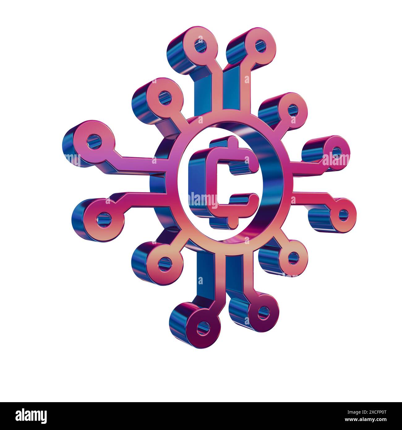 3D Neon Retro Icon - Cryptocurrency Circuit Blockchain Symbol Stock ...