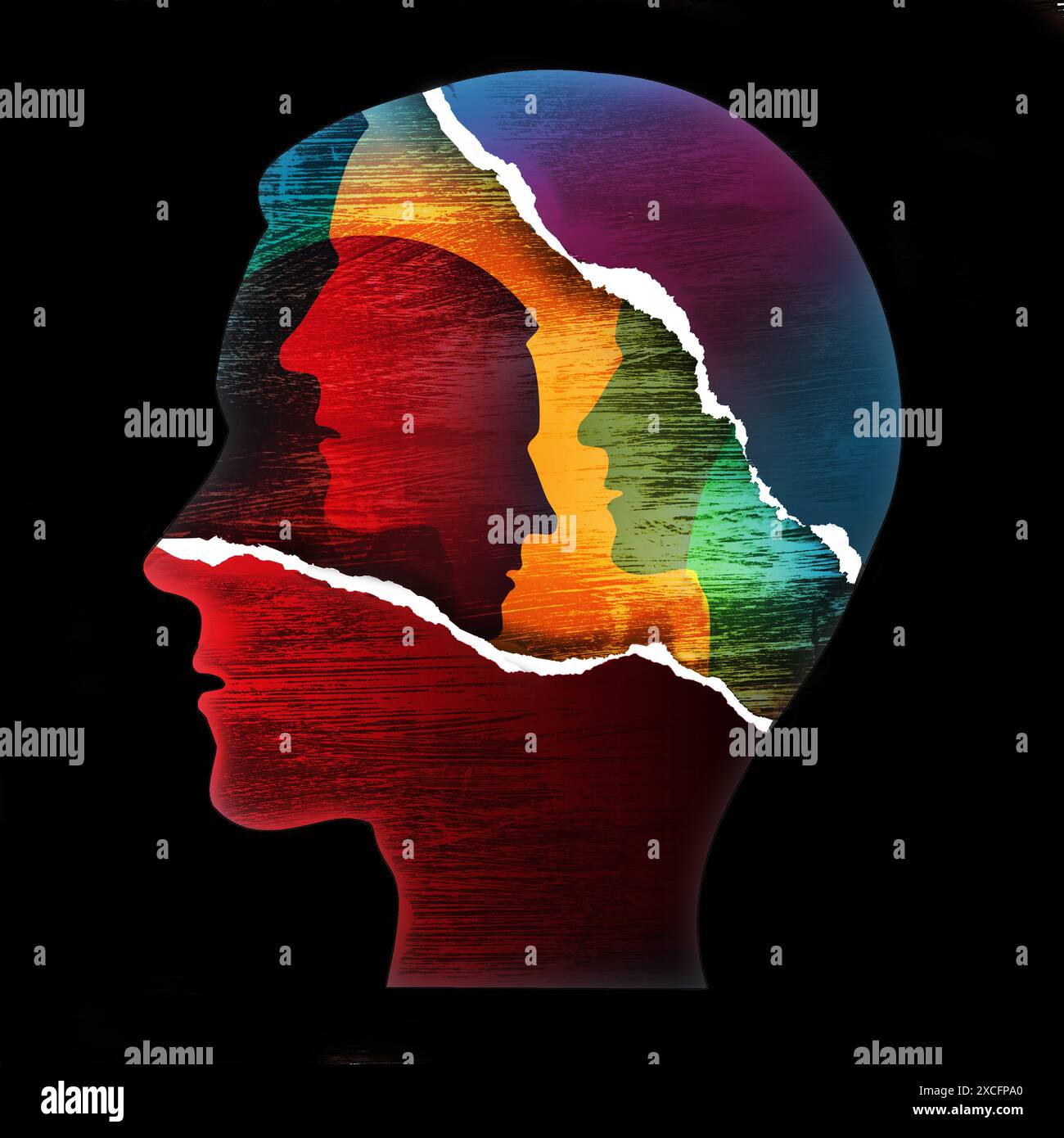 Schizophrenia, Bipolar disorder, mental health concept. Ripped paper ...