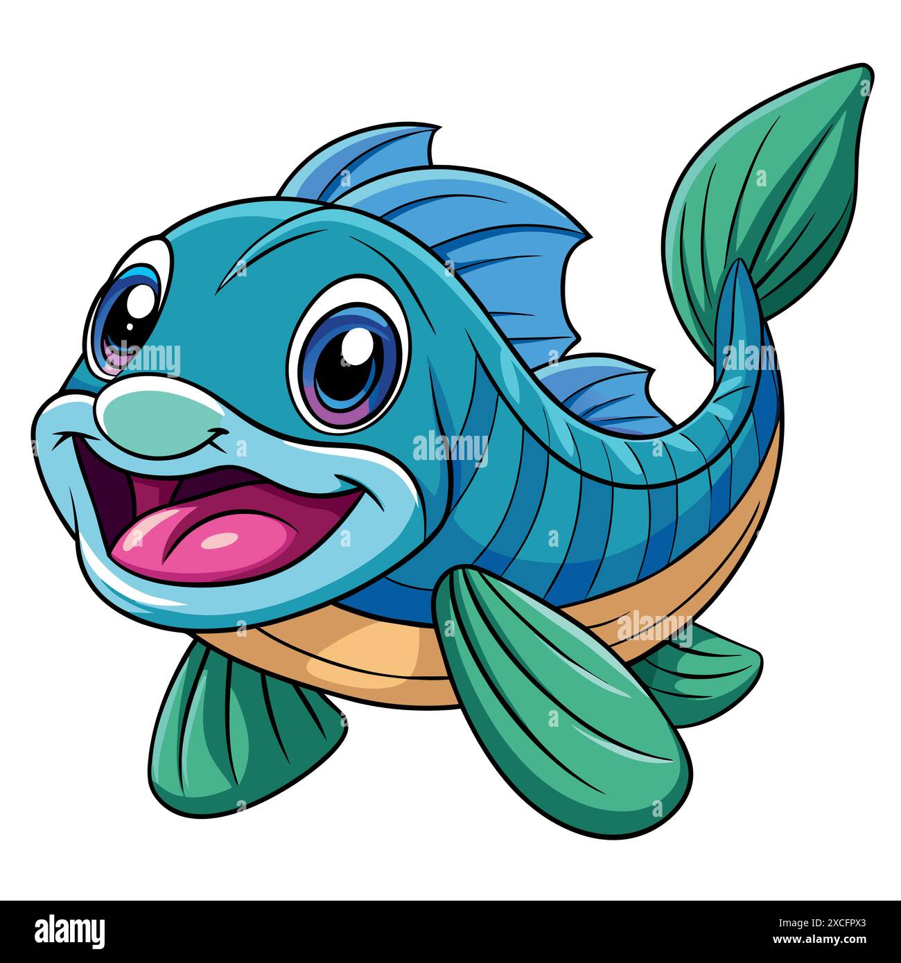 Bowfin fish smiles vector kawaii. AI generated image. Clipart cartoon ...