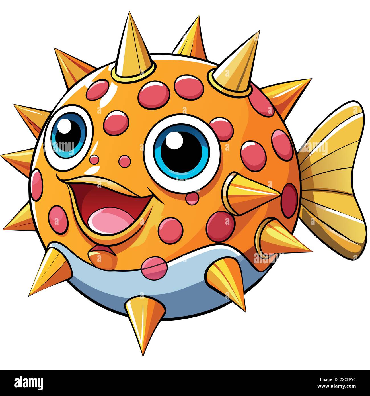 Boxfish fish stay vector kawaii. AI generated image. Clipart cartoon ...