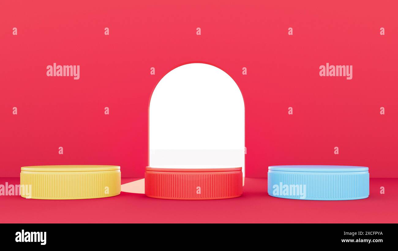 Three realistic cylindrical presentation platforms Sunlight passes ...